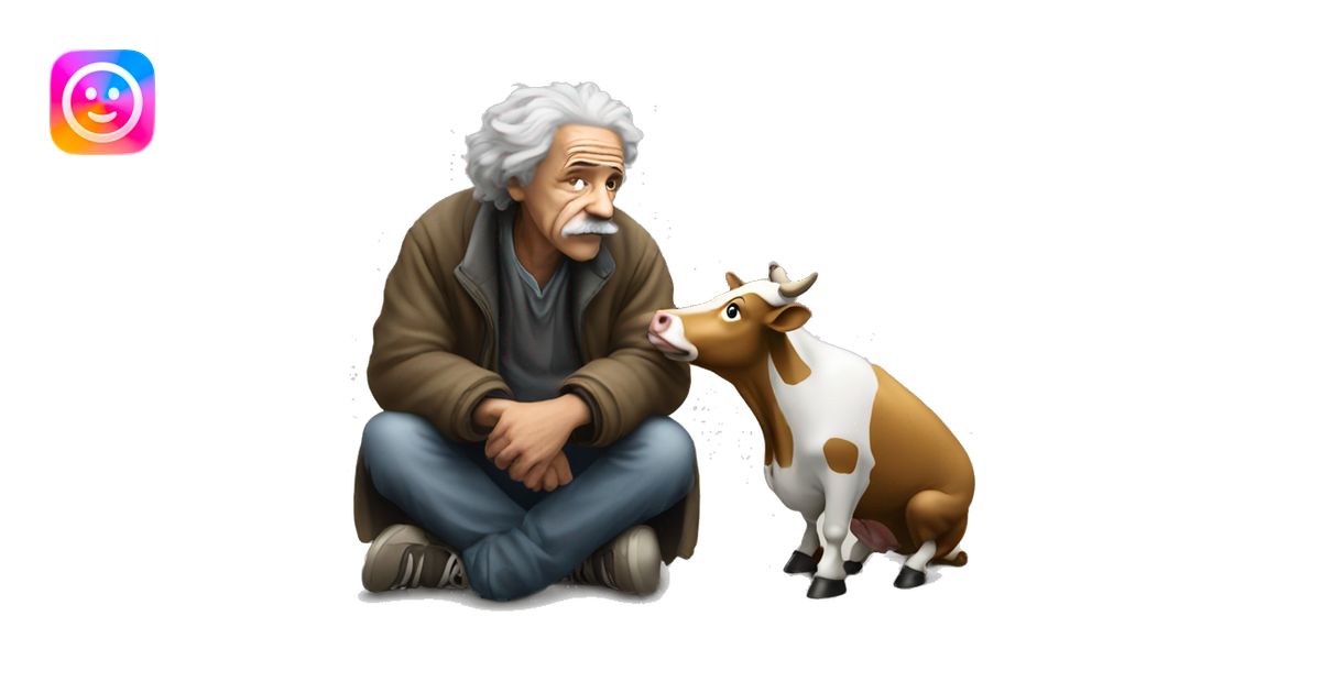 homeless begging son of einstein and cow emoji | AI Emoji Generator