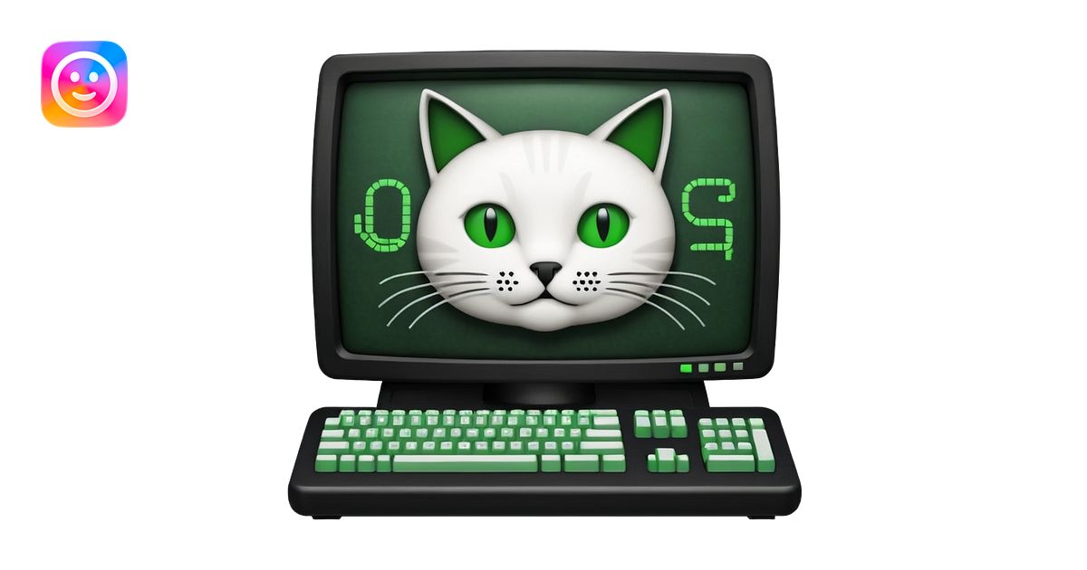mac os icon code computer retro terminal, black, green white, cat draw ...