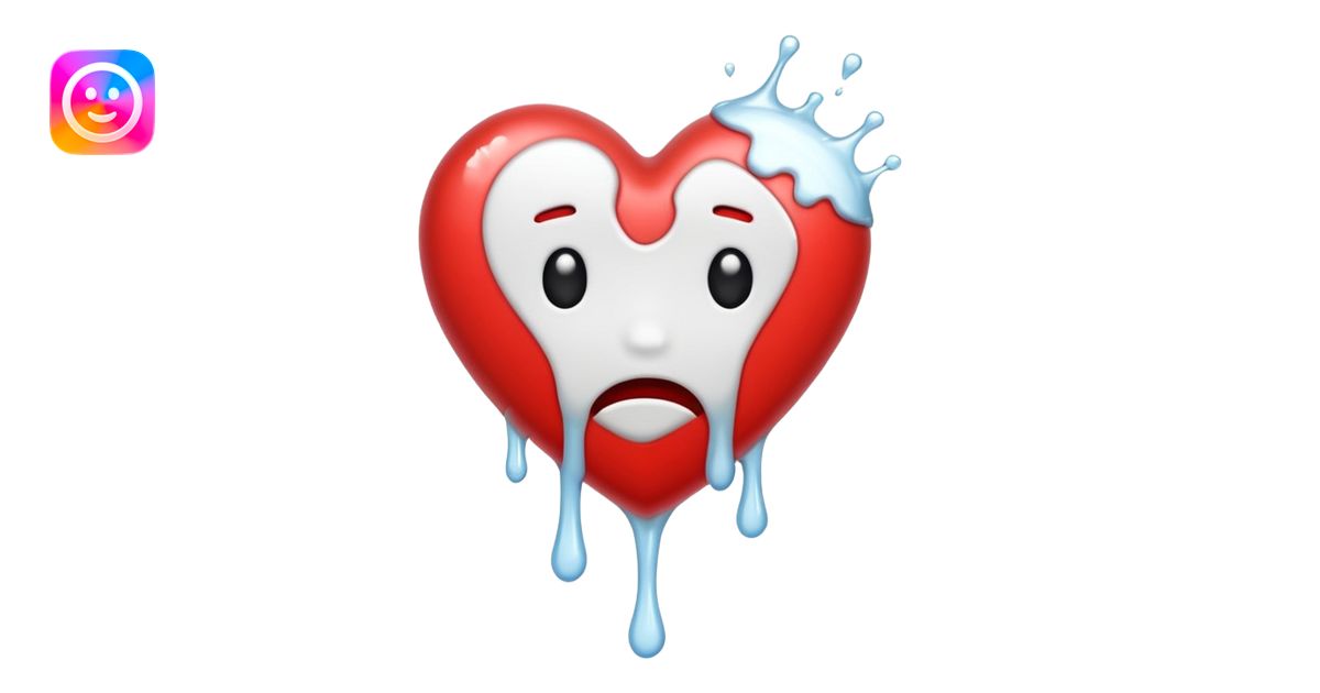 The broken heart emoji in white with sticky white liquid Ozzing out of ...