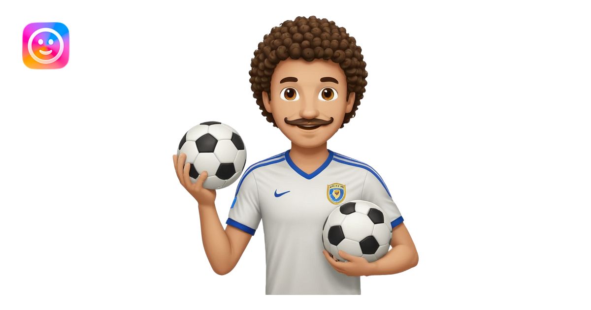 curly hair man soccer player with mustache holding soccer ball emoji ...