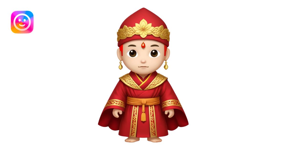 A small chibi-style monk character with red ceremonial robe with ...