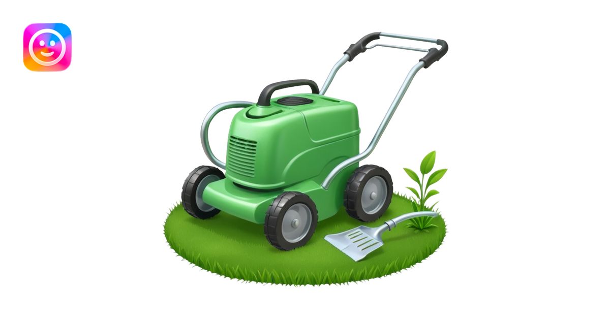 Lawn mower and watering can grouped together with a few grass clippings ...