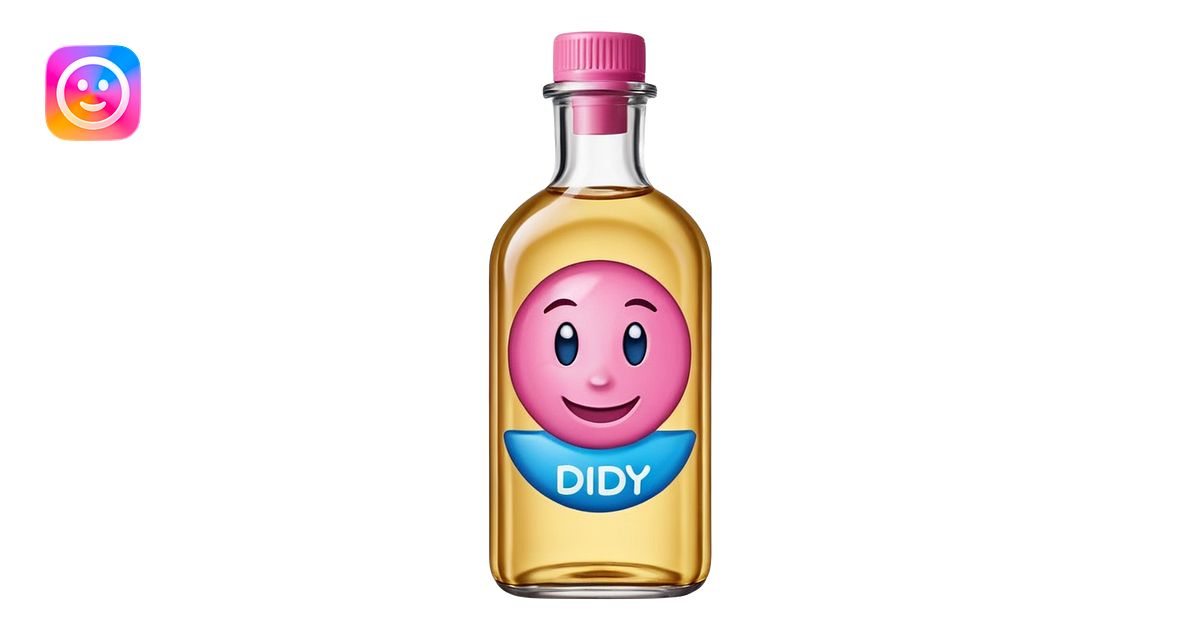Smiling bottle of oil blue top pink outside with logo that says diddy ...