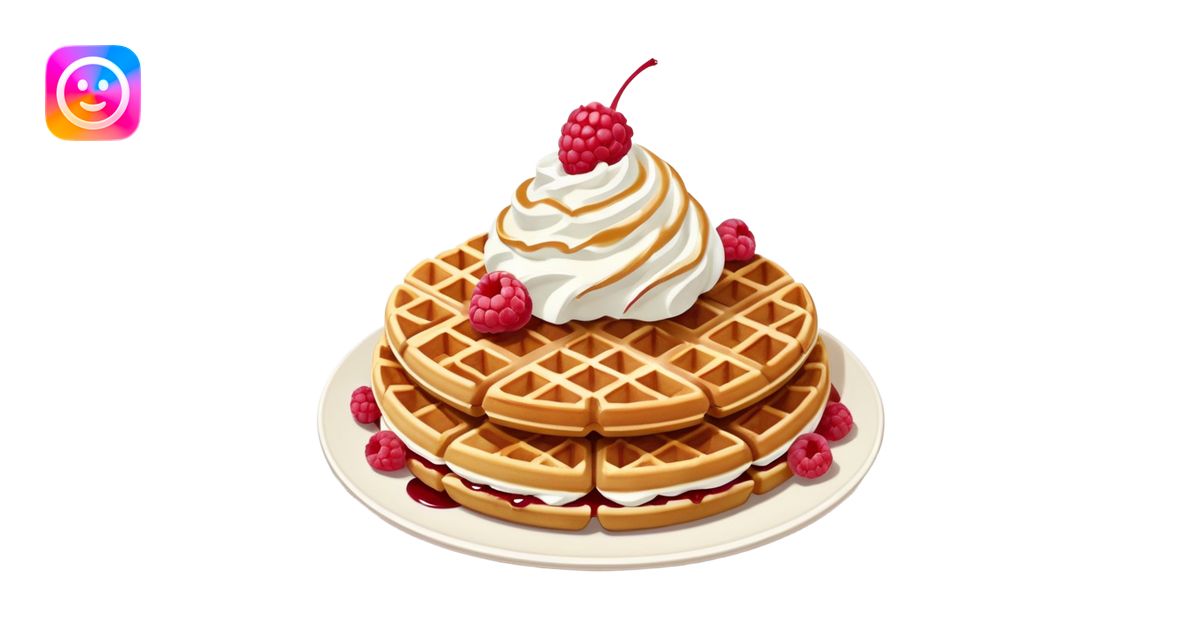 Raspberry and whip cream waffles on plate emoji | AI Emoji Generator