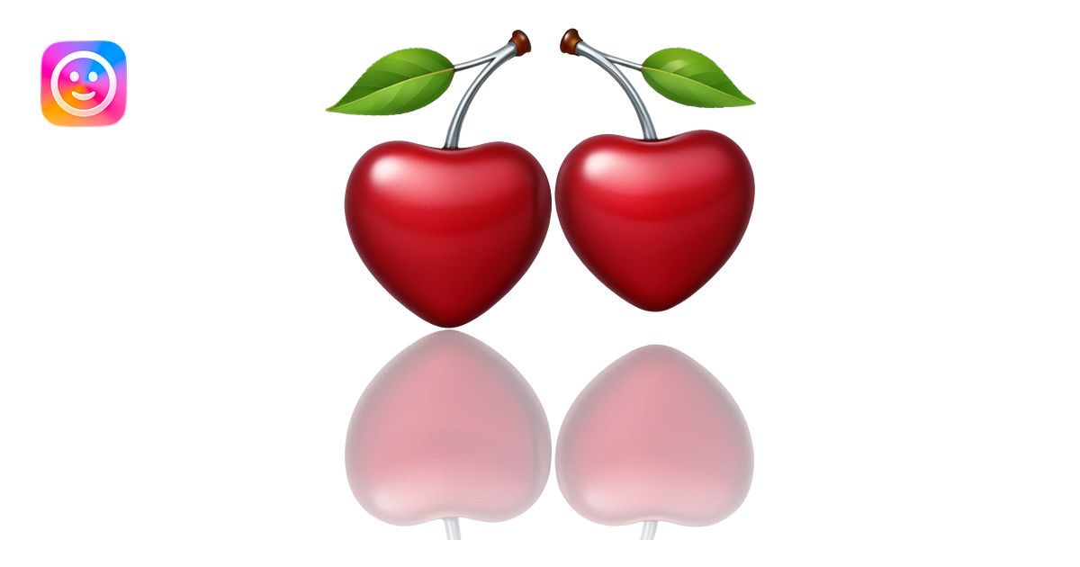 A pair of cherries emoji made of polished silver chrome, smooth rounded ...
