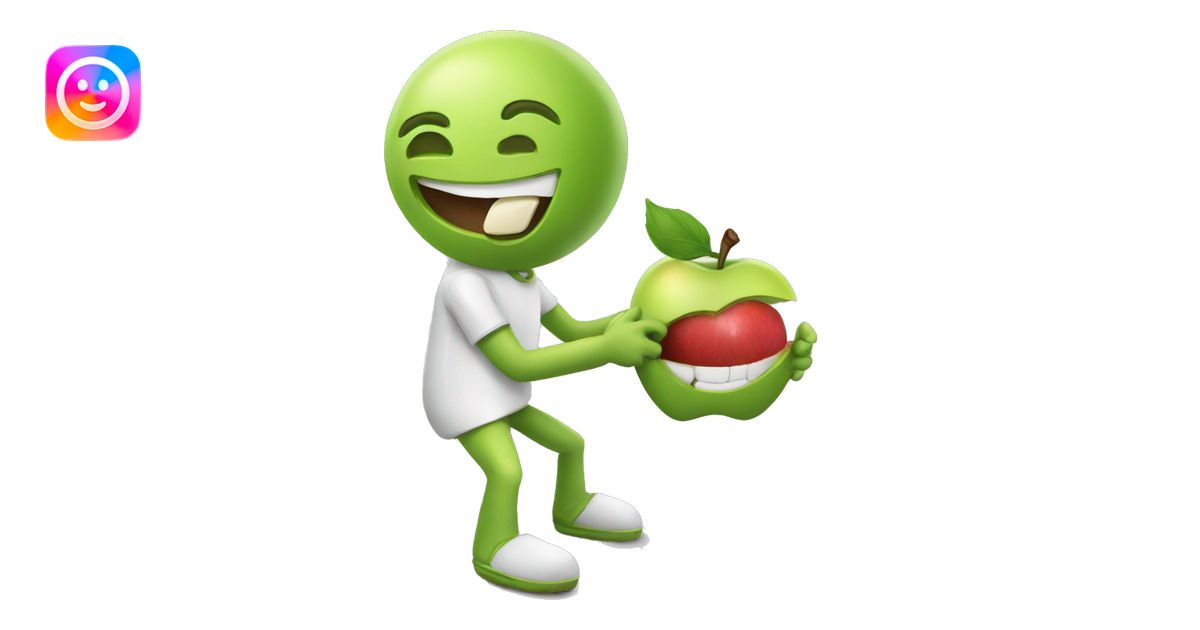 Android character eating an apple emoji | AI Emoji Generator