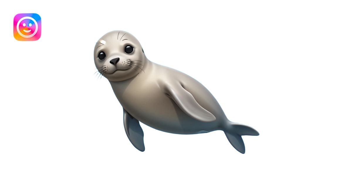 A 3D cartoon seal swimming with visible flippers, calm blue water, soft ...