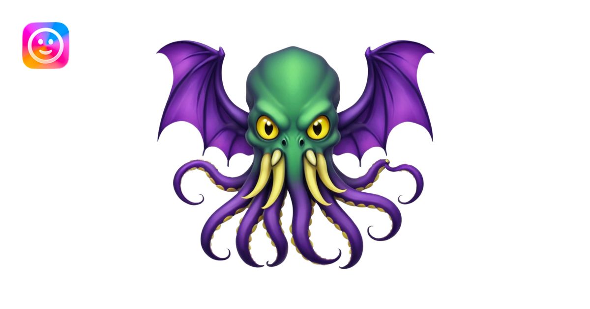 deep green Cthulhu with purple bat wings and purple gradient tentacles ...