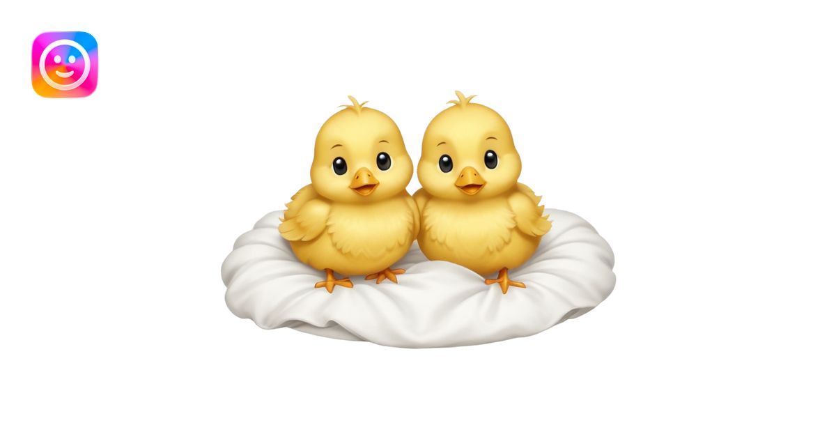 Two baby chicks laying on their back in bed emoji | AI Emoji Generator