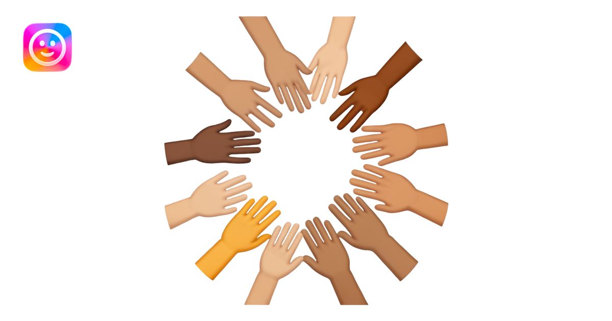 Emoji-style icon showing several diverse hands forming a circle or high ...