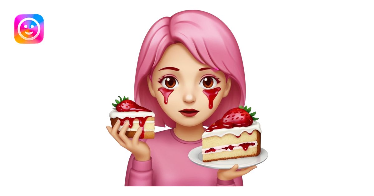 woman with pink runny gooey strawberry jam cake emoji | AI Emoji Generator