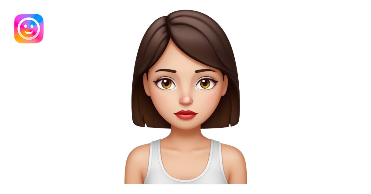 “Emoji brunette girl white tanktop, dewy skin, heavy blush across ...