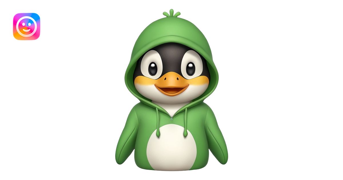 A cute penguin with a frog hoodie with a smile, smiley face in the ...