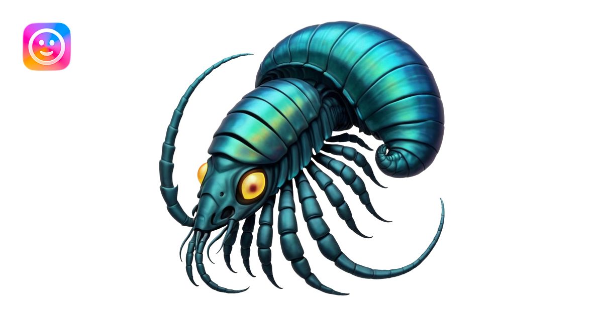 An iridescent, chitinous trilobite with glowing cyan eyes pulses ...