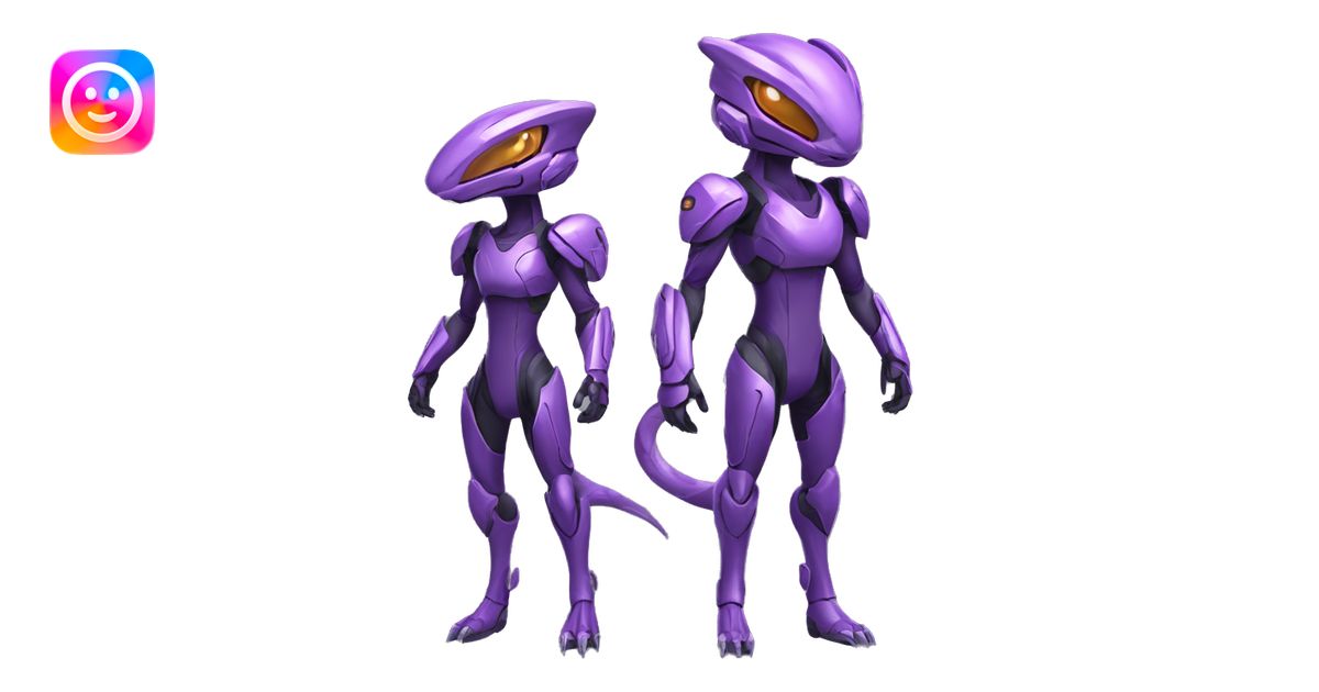 A purple Reptile-Raptor-Genesect-Mewtwo-Fakémon, with a futuristic ...