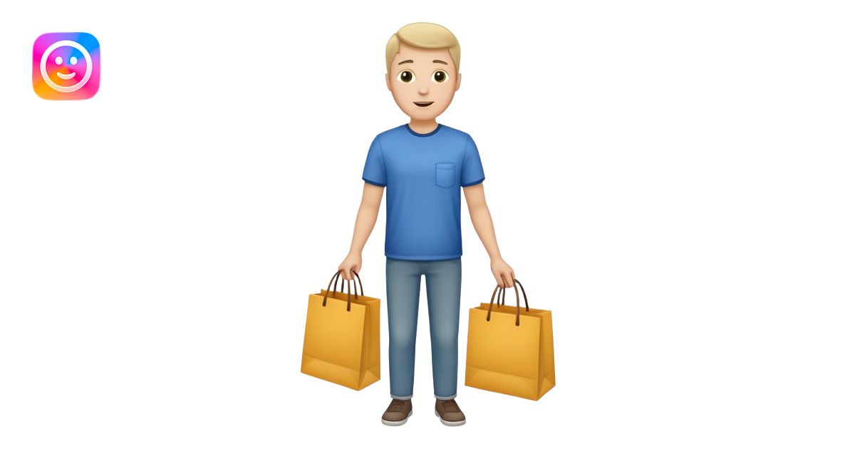 a white man with clothing shopping bag emoji | AI Emoji Generator