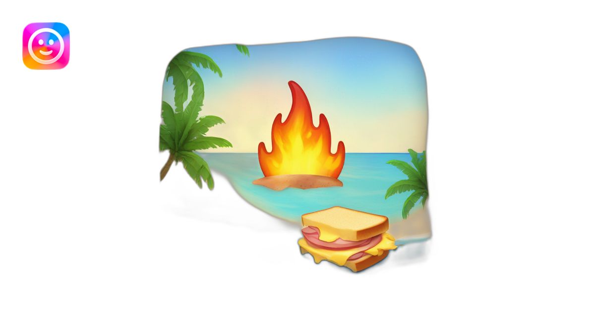 Ham and cheese sandwich on fire ok the beach emoji | AI Emoji Generator