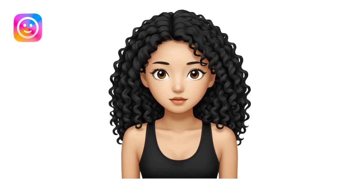 Korean woman with black cute long curly hair with a black top tank with ...