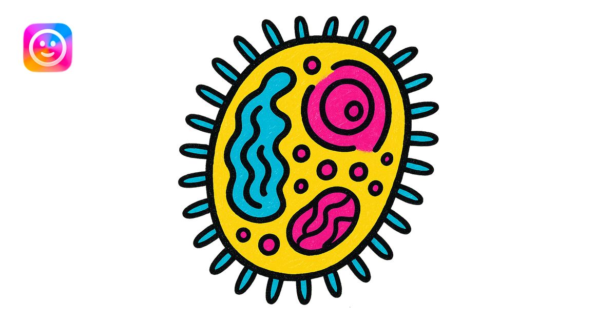 bacteria showing internal organelles, vibrant pop colors, bright and ...
