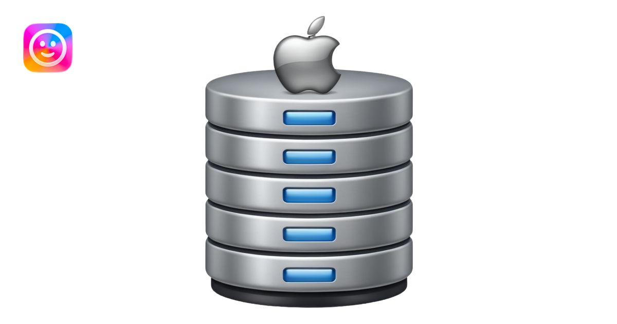 database emoji, classic server stack, metallic, clean look, apple style ...