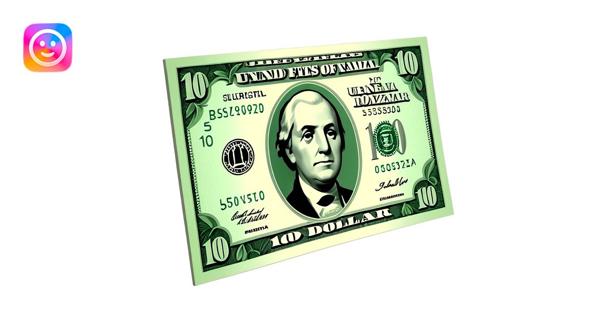 3D realistic US 100 dollar bill sticker, slight perspective, centered ...