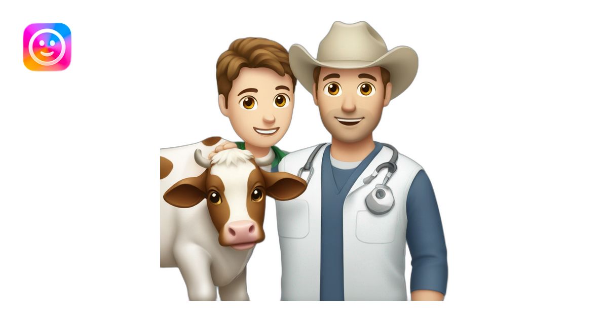 Vet man with brown hair petting a cow emoji | AI Emoji Generator