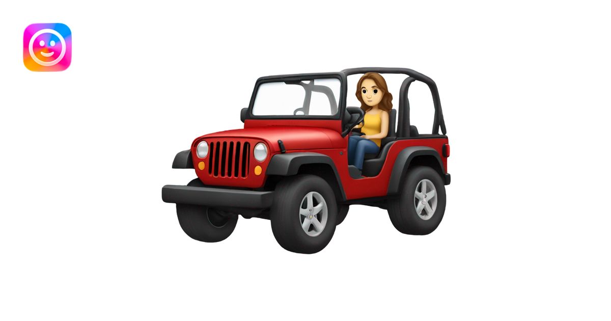 White girl with brown hair driving a red jeep emoji | AI Emoji Generator