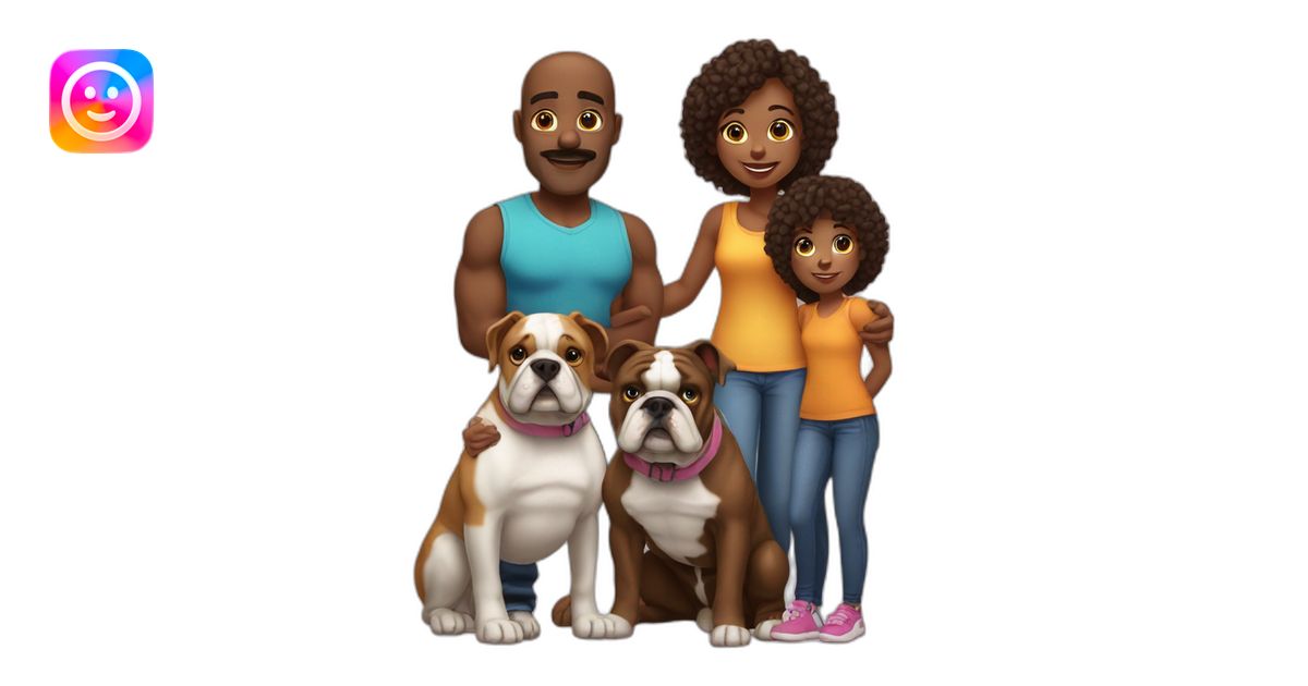 Family-father-mother-two-daughters-and-bulldog-Francés-dog-black emoji ...