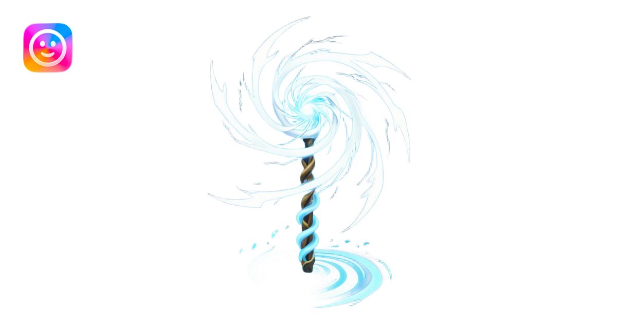 storm wind elemental staff object icon, powerful magic staff, vortex wind swirl, glowing runes ...