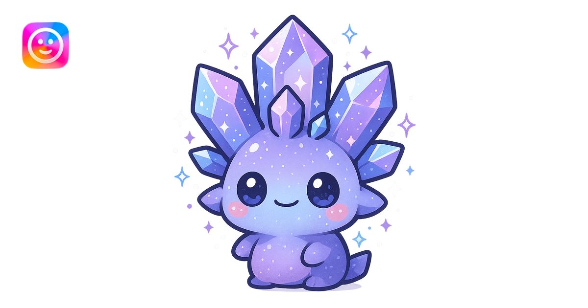 kawaii chibi crystal sprite creature, purple, blue, and pink, cute and ...
