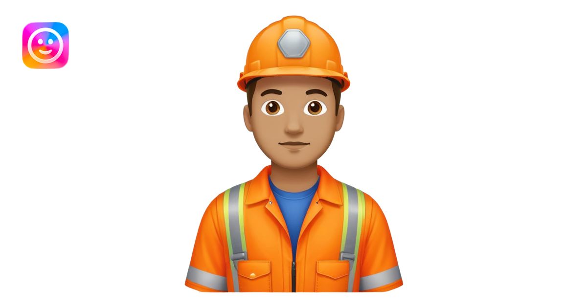 man standing backwards, wearing orange hi visibility overalls, emoji ...