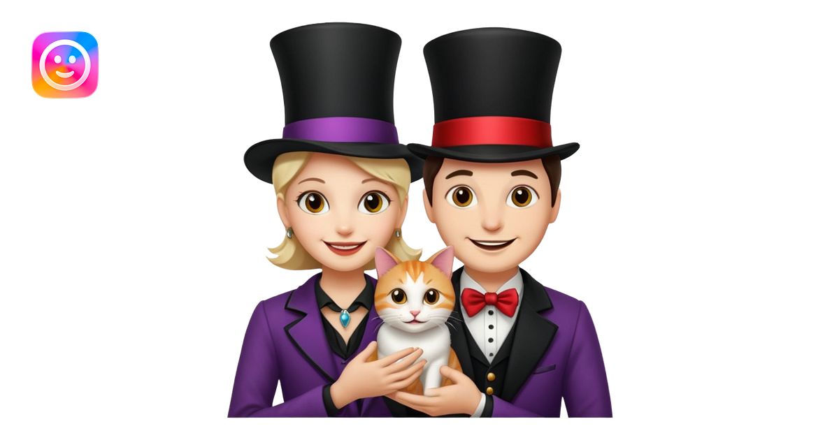 magician couple and their pet cat emoji | AI Emoji Generator