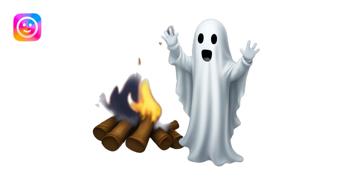 Ghosts scare man around bonfire emoji | AI Emoji Generator