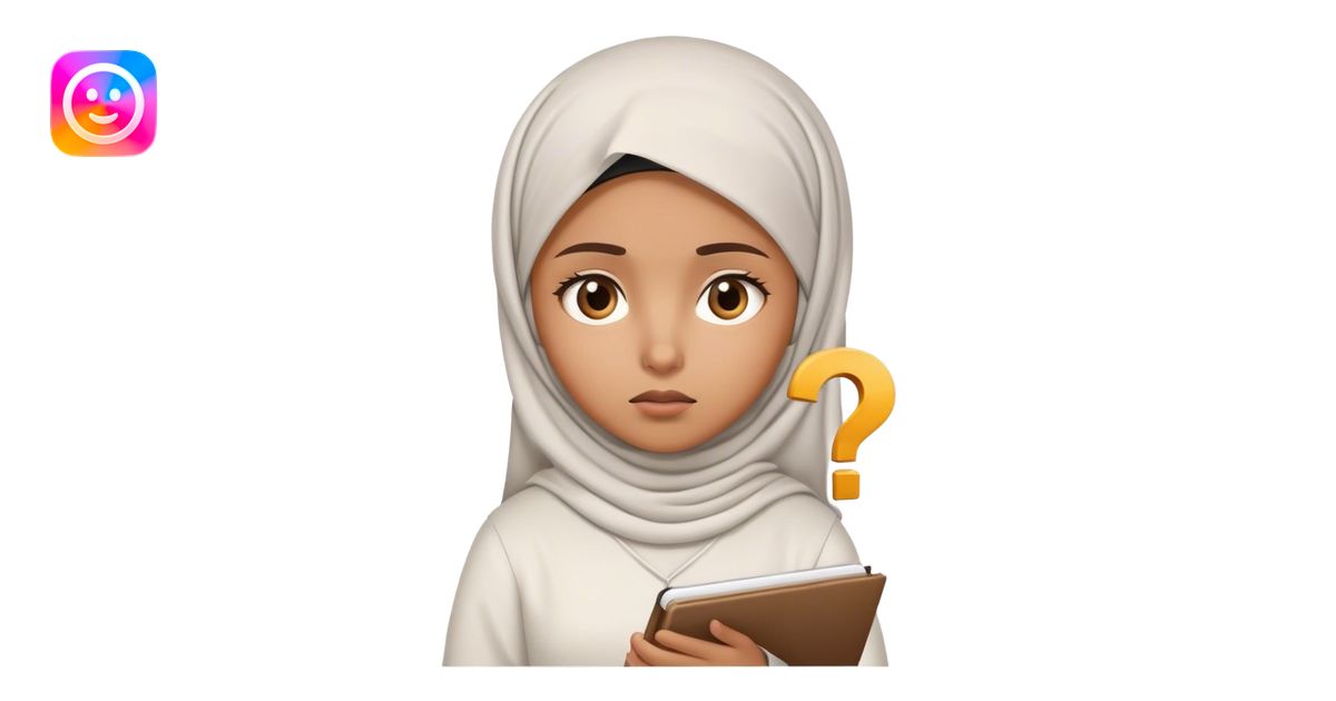 muslim girl writing in notebook, with confusion, emoji question emoji ...