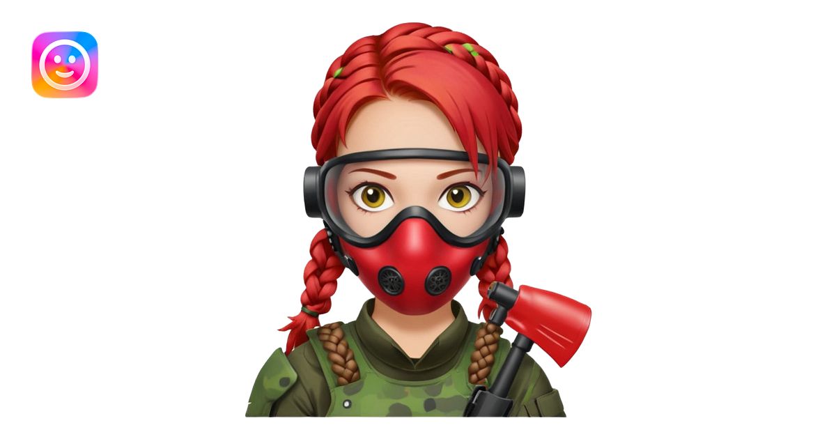 paintball player face girl braided red hair emoji | AI Emoji Generator