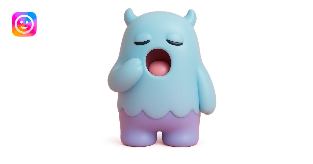 sleepy monster with half-closed eyes yawning, soft blue and lavender ...