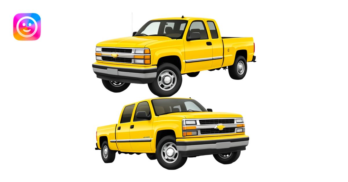 Simplified bright yellow 1997 Chevrolet C-2500 Crew Cab Silverado from ...