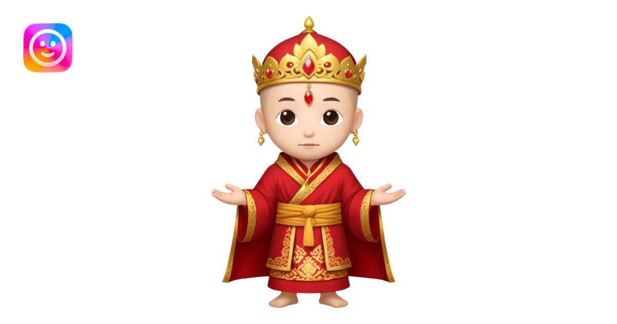 A small chibi-style monk character with red ceremonial robe with ...