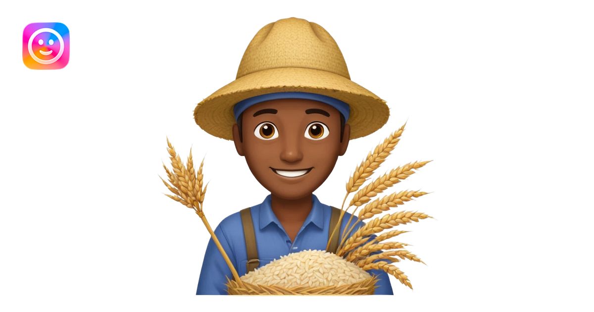 Indian man with asian rice farmer hat harvesting rice emoji | AI Emoji ...