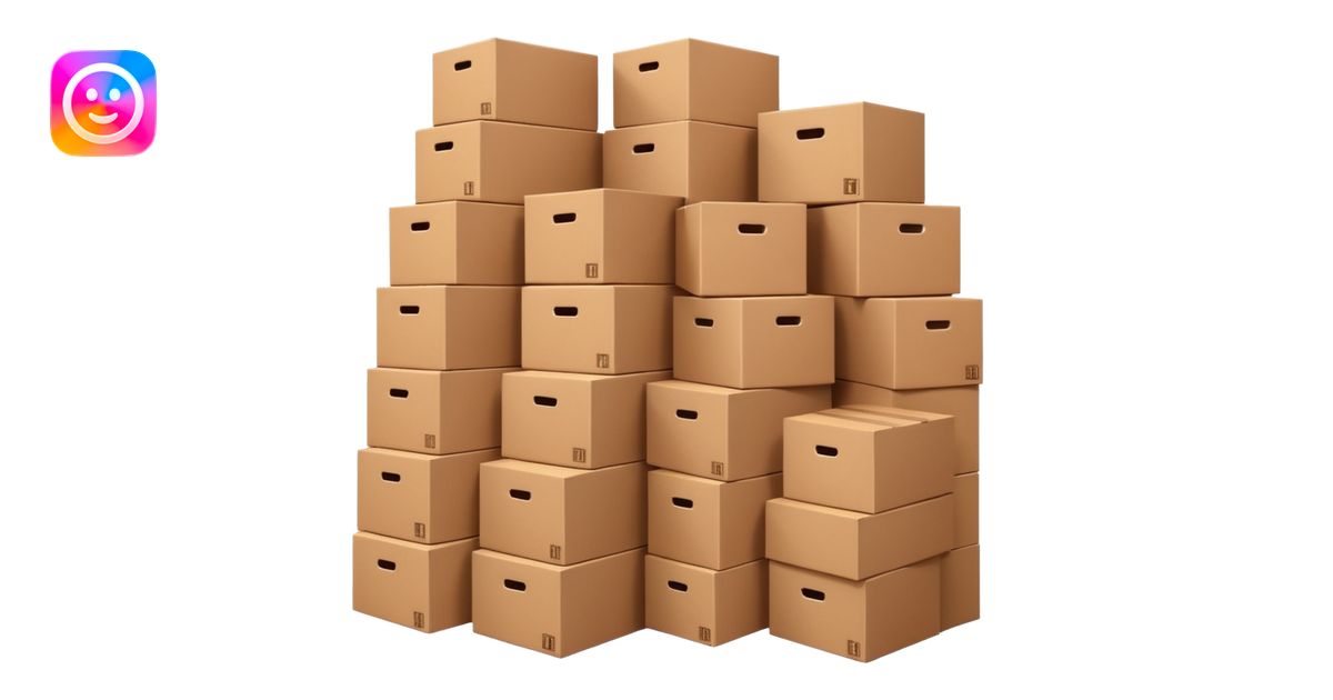 gigantic pile of cardboard boxes, 100 of them emoji | AI Emoji Generator