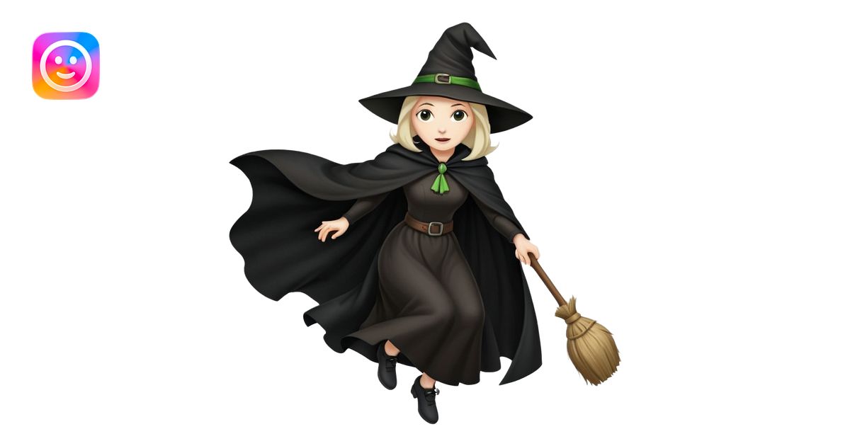 wicked looking witch flying high in the air on a broom emoji | AI Emoji ...