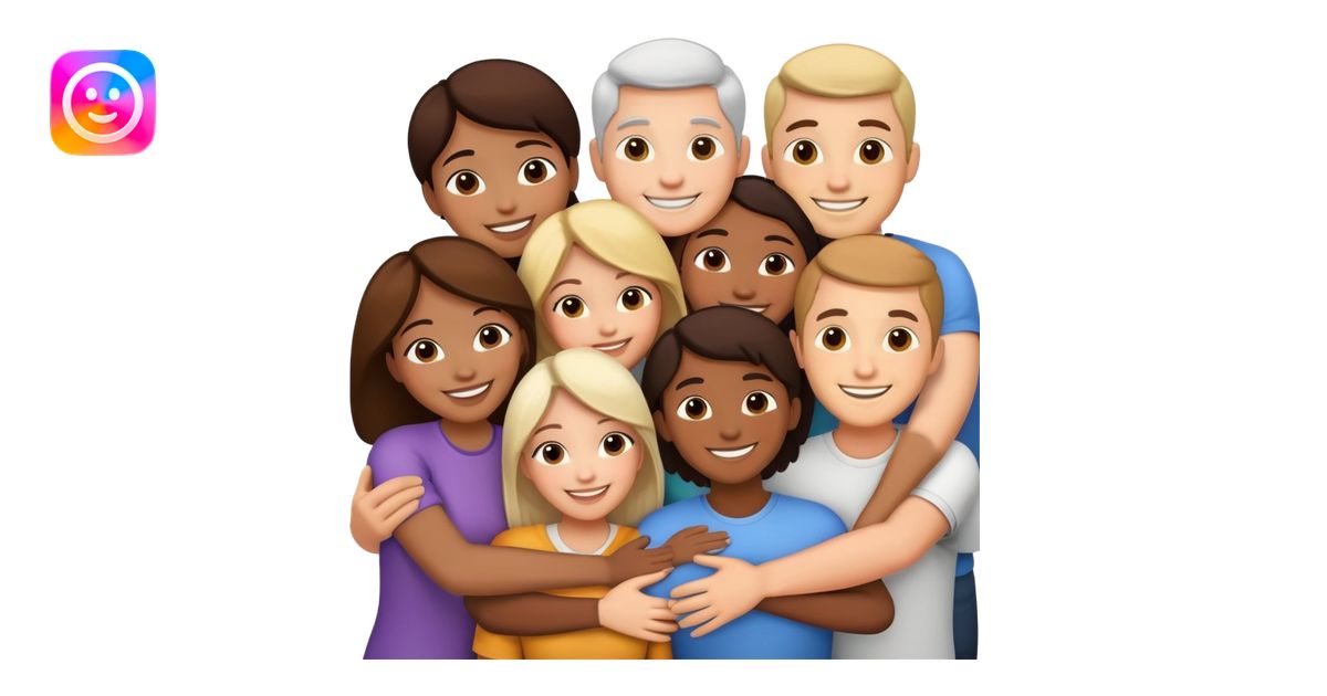 Group hug of diverse people emoji | AI Emoji Generator