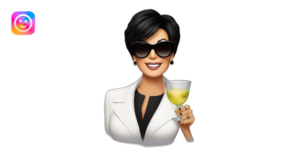 Kris Jenner with sunglasses drinking a martini emoji | AI Emoji Generator