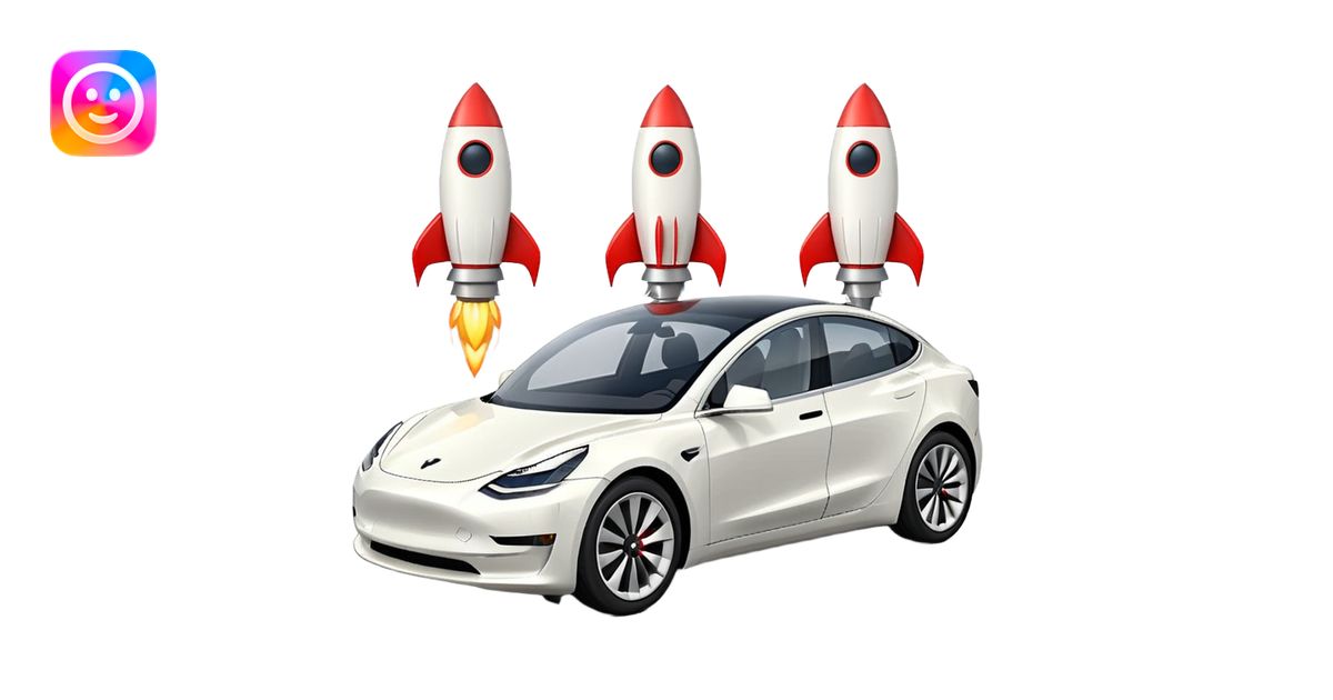 Tesla model 3 white. Two small rockets mounted flat on roof for extra ...