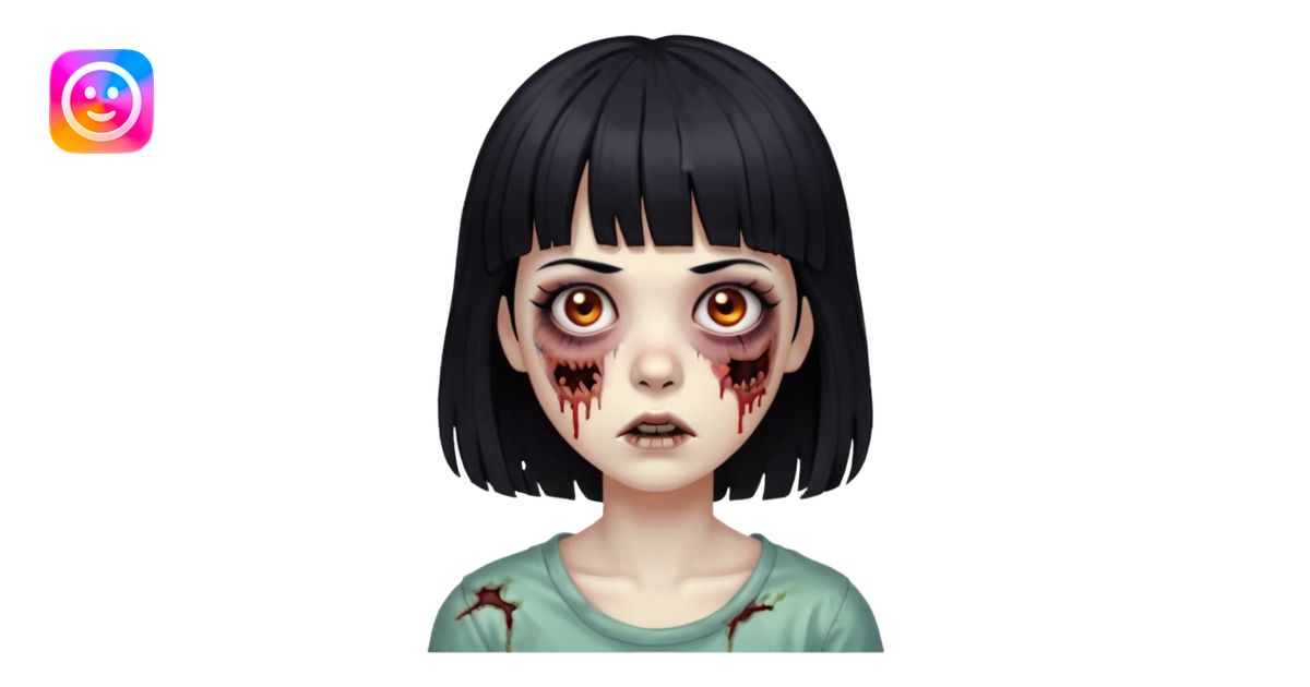 Zombie girl, black hair with bangs, slightly wavy, layered haircut ...