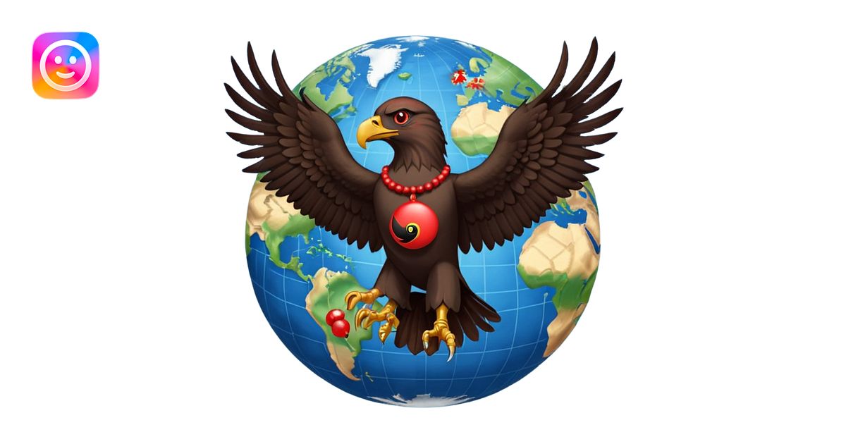 Fully black eagle with red mala bead necklace, the eagle's head facing ...