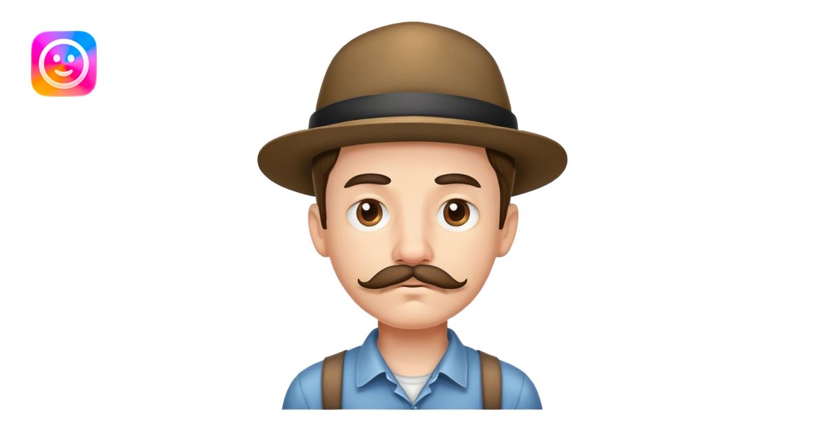 Sad boy with mustache in hat emoji | AI Emoji Generator