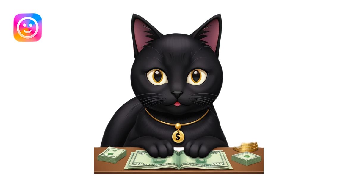 stock investing black and smart cat, with stock charts and money emoji ...