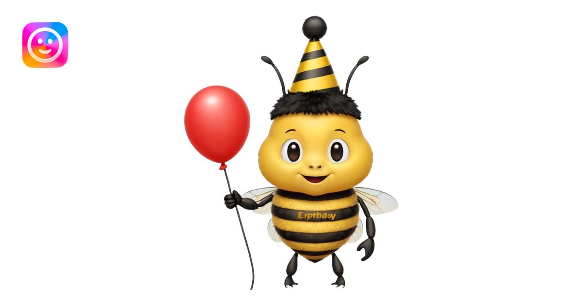 Bees with Birthday Hat, Excited bee carrying balloon emoji | AI Emoji ...