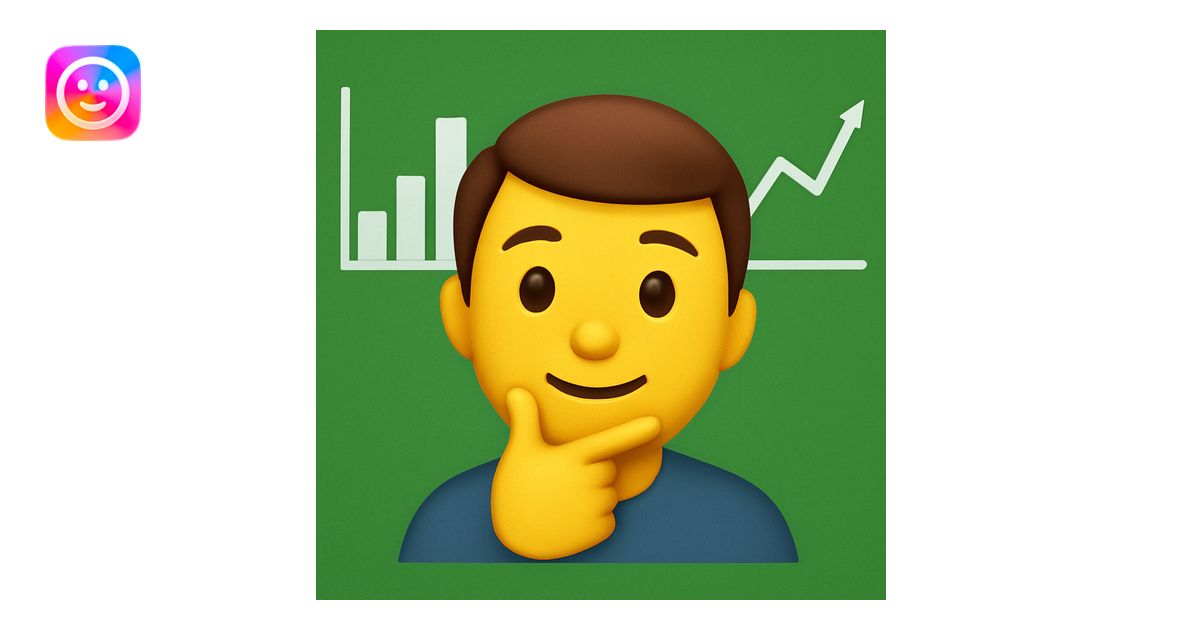 Person thinking with graphs in the background, apple emoji style ...
